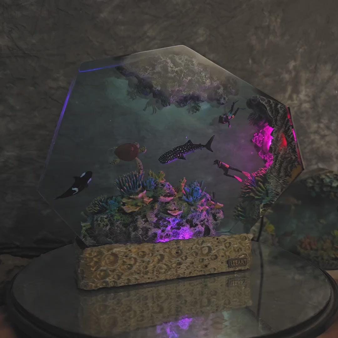 Oean Undersea Divers Orca Turtle Whale Shark Coral Epoxy Resin Lamp ...