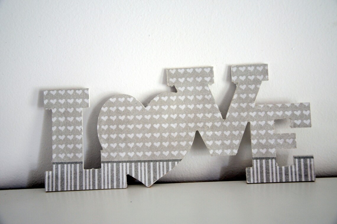 Wooden Love / Home Decor / Grey Hearts & Stripes / Wooden Sign - Etsy
