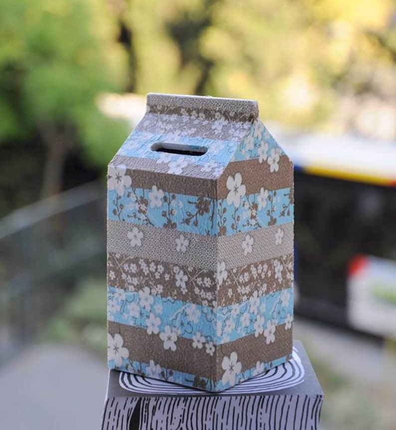 Floral Bank Milk Carton Shape / Wooden Piggy Bank / Wooden Money Box ...