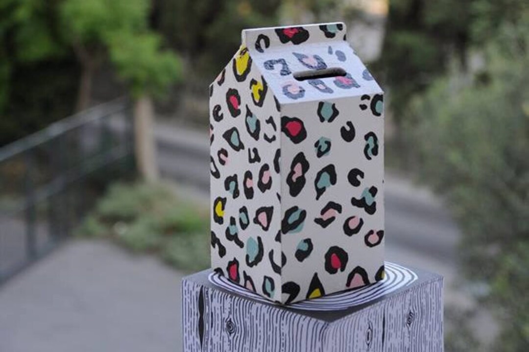 Leopard Bank Milk Carton Shape / Wooden Piggy Bank / Wooden Money Box ...