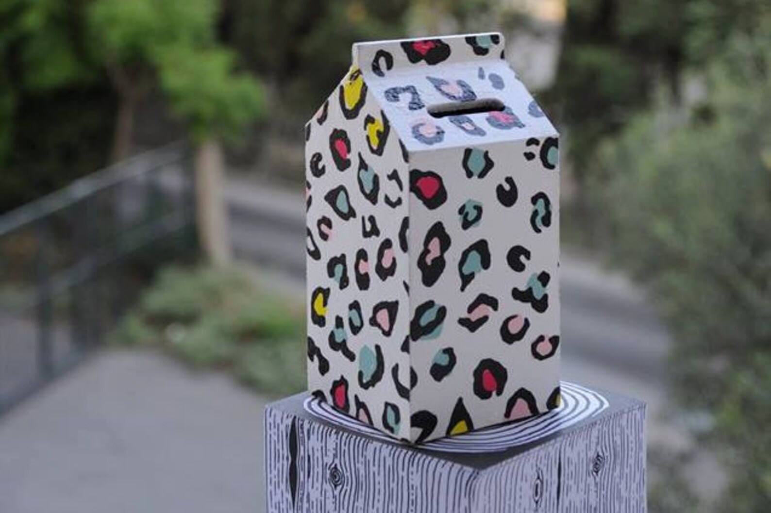 Leopard Bank Milk Carton Shape / Wooden Piggy Bank / Wooden Money Box ...