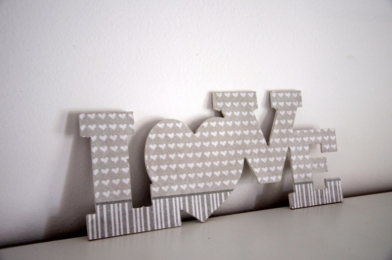 Wooden Love / Home Decor / Grey Hearts & Stripes / Wooden Sign - Etsy