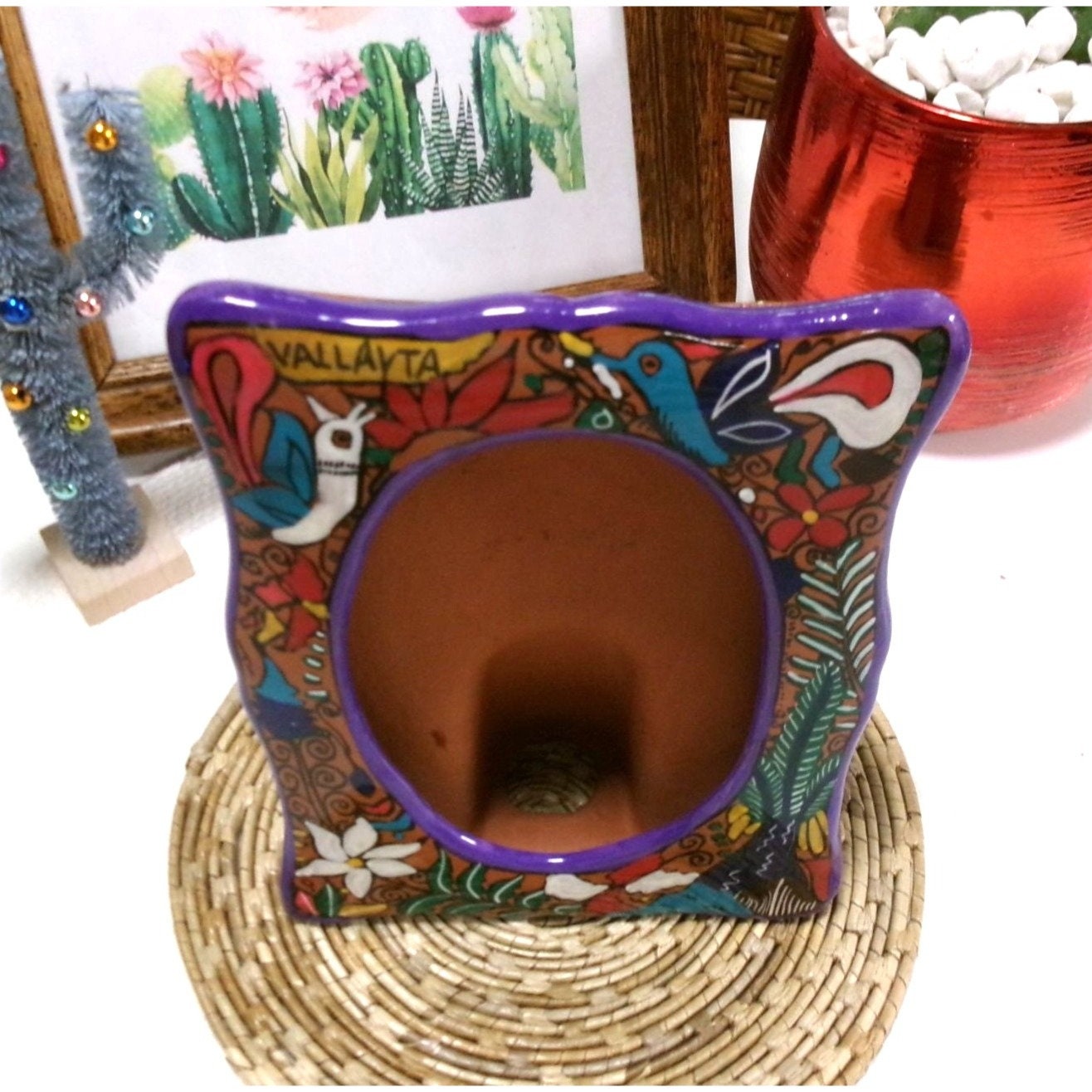 Vintage Mexican Clay Pottery Hand Painted Terracotta Art Picture Frame ...