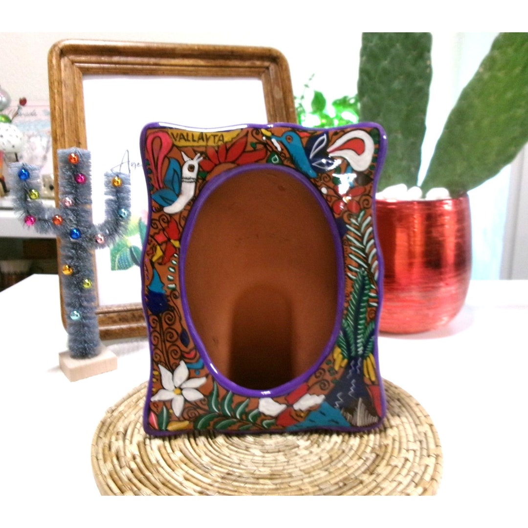 Vintage Mexican Clay Pottery Hand Painted Terracotta Art Picture Frame ...