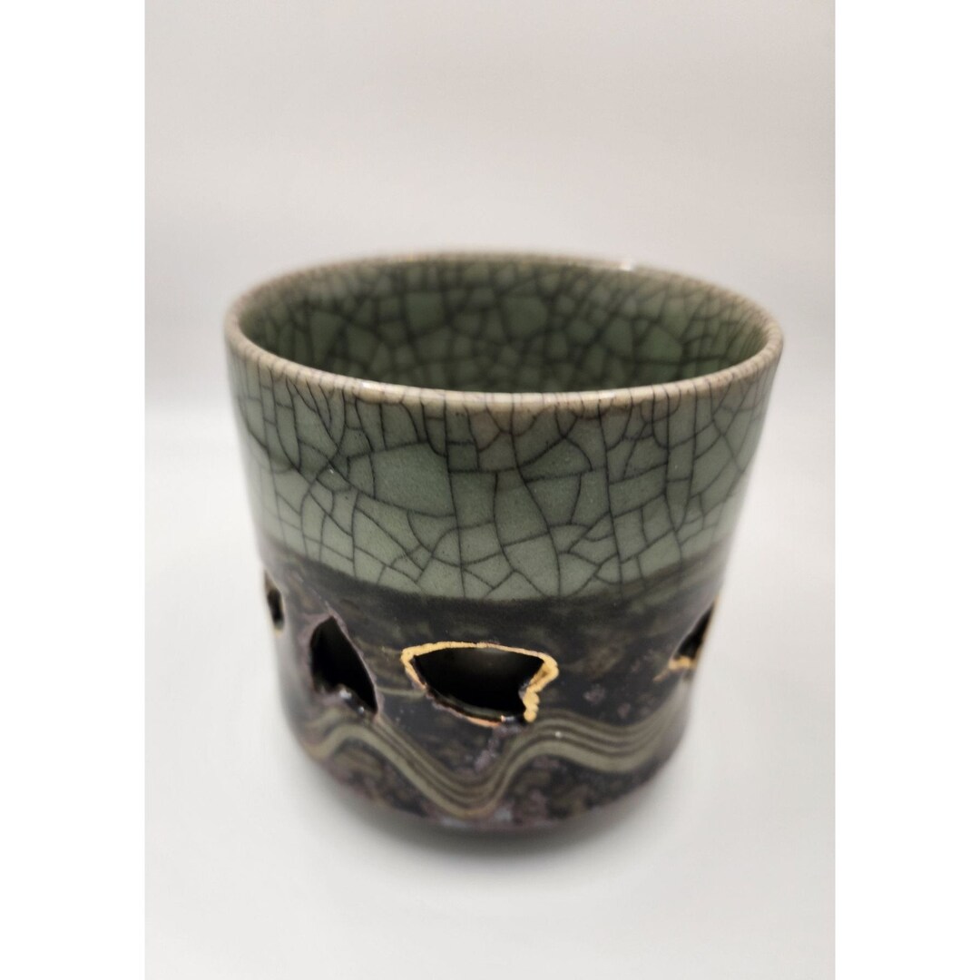 Vintage Japanese MCM Sukiyaki Green Glaze, Crackling Texture, Hearts ...