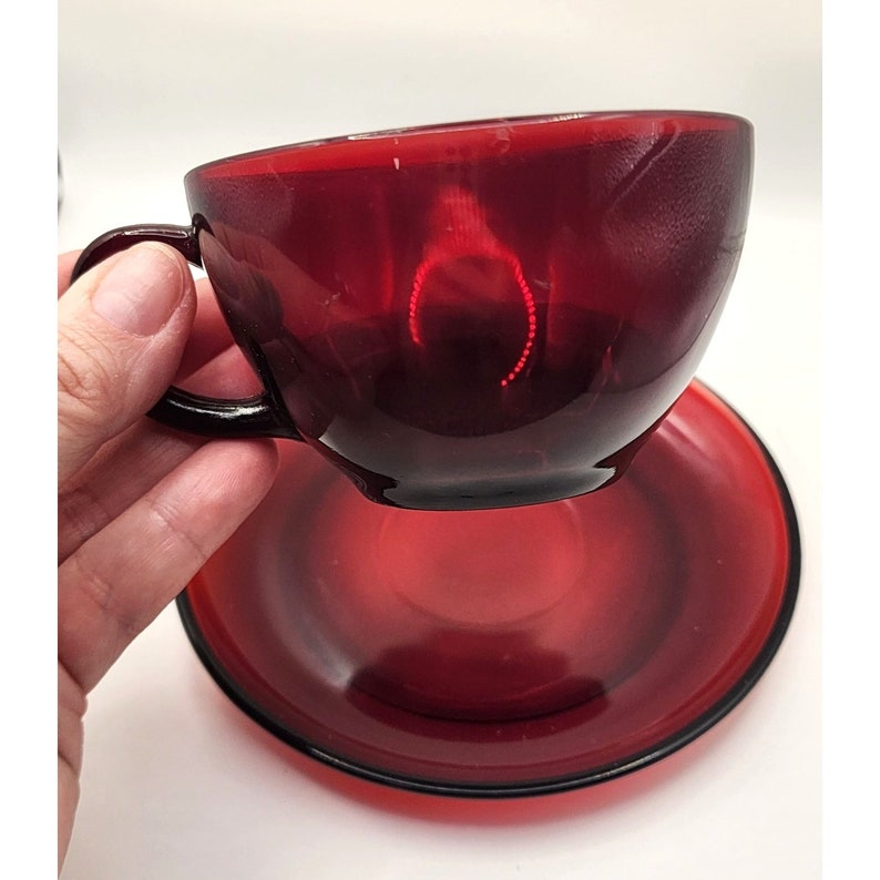 Vintage Christmas Ruby Cherry Red Glass Cup and Saucer Tea or Coffee ...
