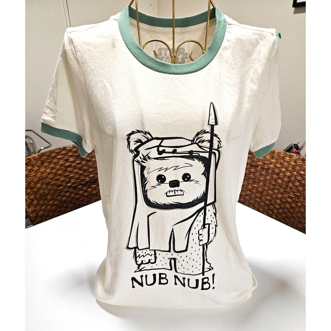 Star Wars Ewok "nub Nub" Graphic Ringer T-shirt With Green Trim_size S ...