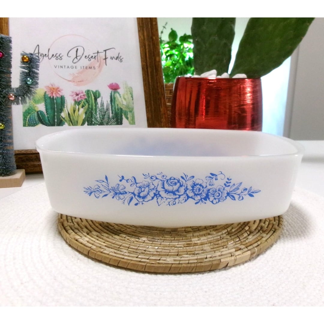 Vintage Federal Milk Glass Loaf Pan Blue Flower Pattern, MCM - Etsy