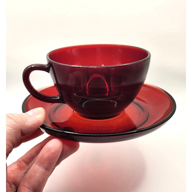 Vintage Christmas Ruby Cherry Red Glass Cup and Saucer Tea or Coffee ...