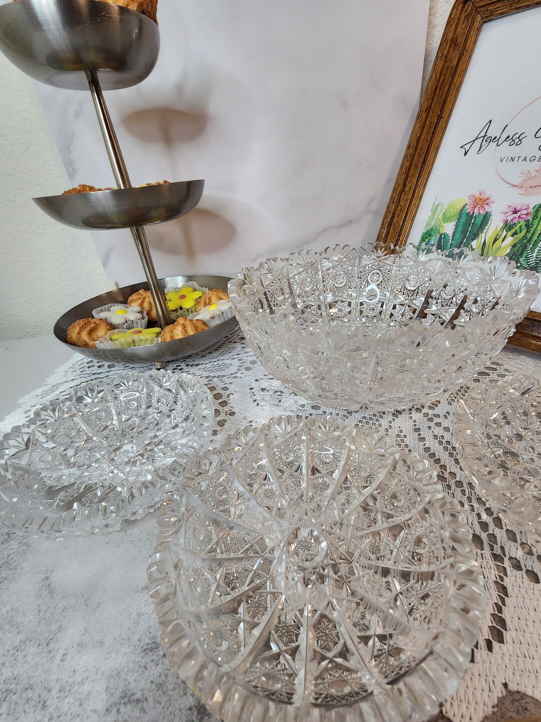 Rare FIND Vintage Polish Small Deep Cut Crystal Bowls 3and Fruit Bowl 1 ...