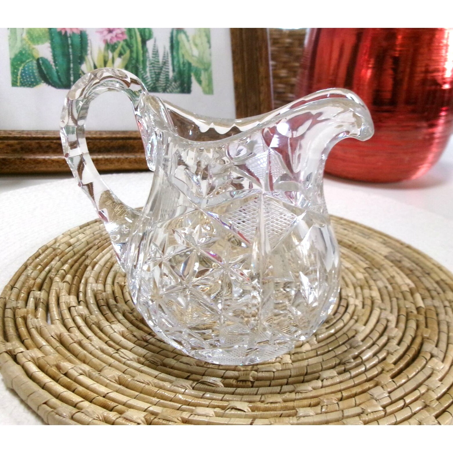 Antique Crystal Cut & Etched Glass Pitcher Creamer_1920s - Etsy