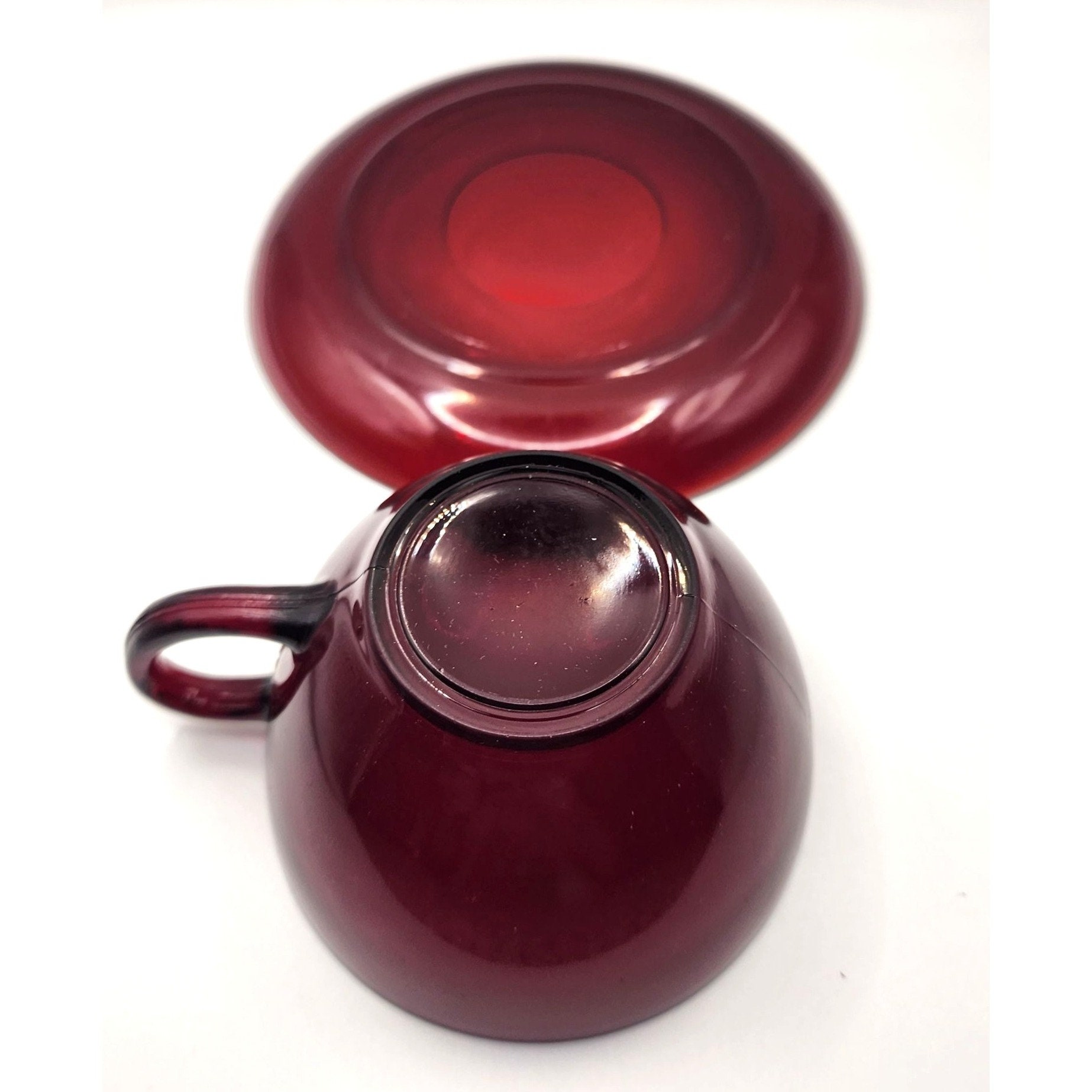 Vintage Christmas Ruby Cherry Red Glass Cup and Saucer Tea or Coffee ...