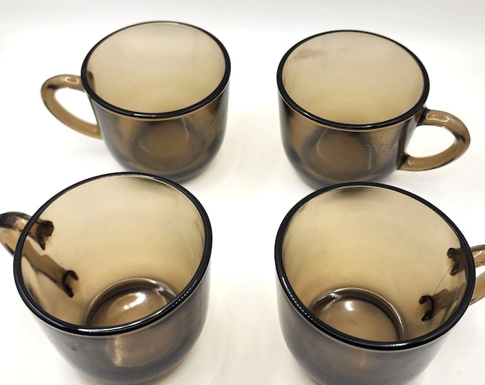 Set of 4 Smoke Glass Expresso Cups From the 70s, France, MCM Design ...