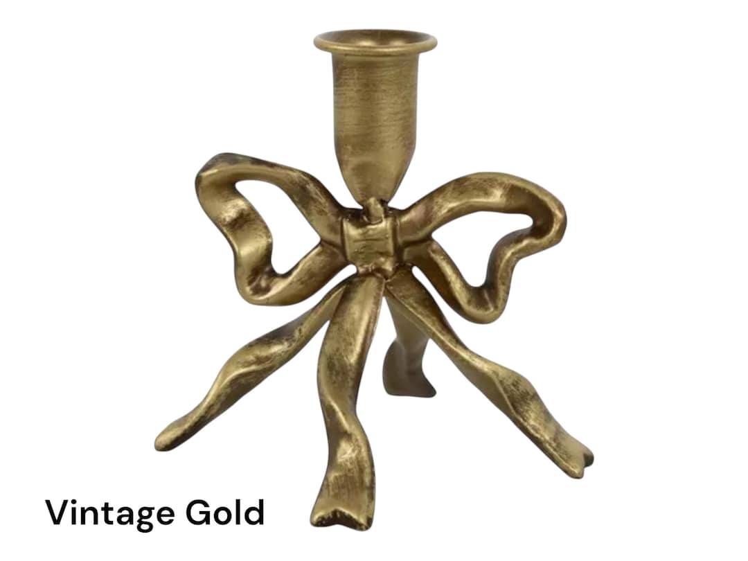 Antique BRASS OR GOLD Bow Candle Holder, Gold Metal Candle Holder, Bow ...