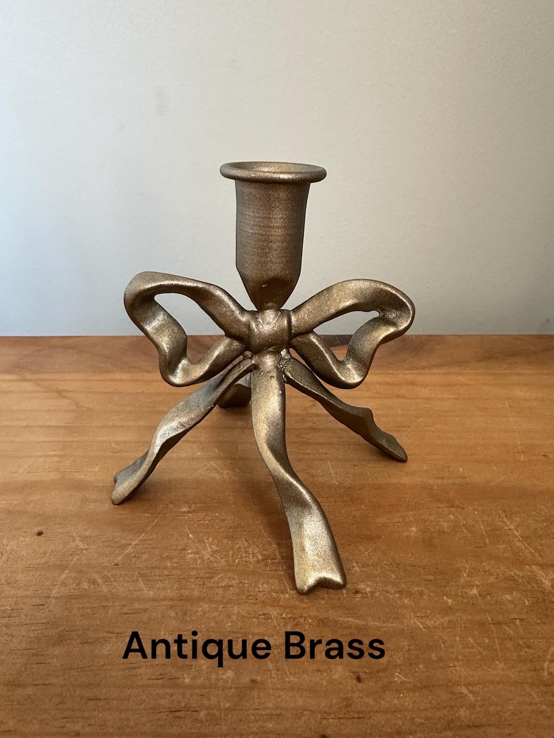 Antique Brass or Vintage Gold Bow Candle Holder, Gold Metal Candle ...