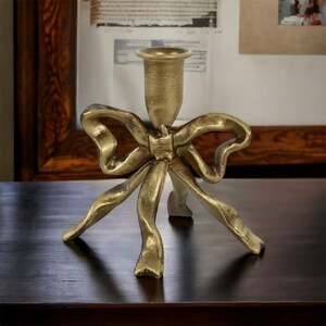 Antique Brass or Vintage Gold Bow Candle Holder, Gold Metal Candle ...