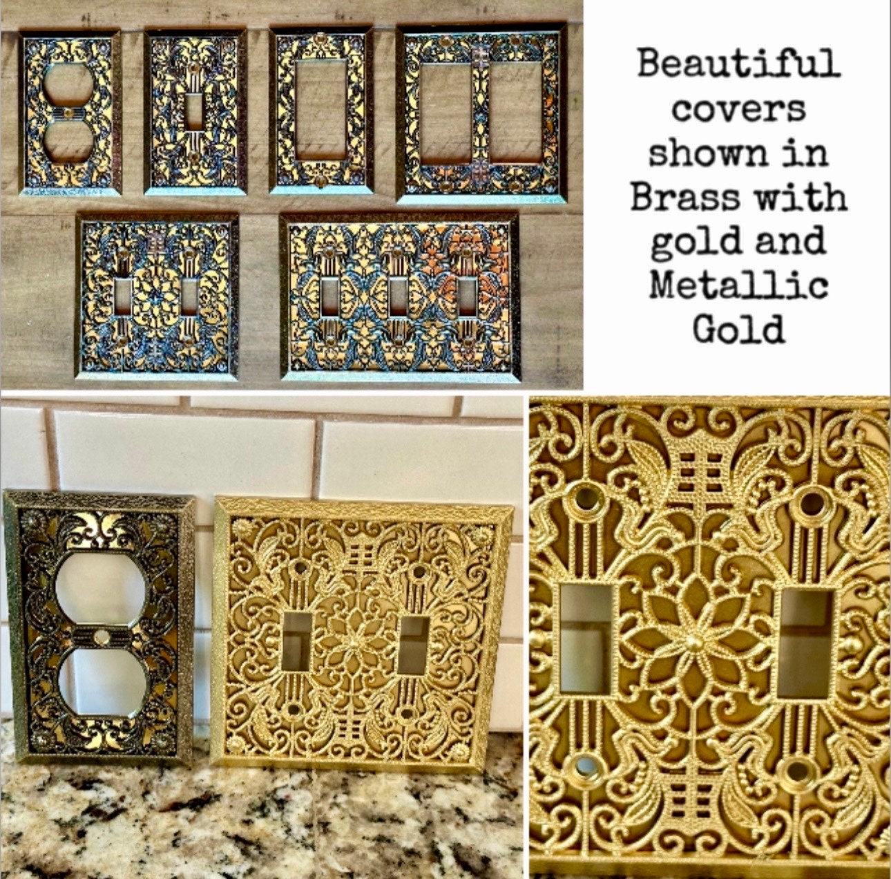 Ornate Gold Brass Covers, Switch Plates, FREE SCREWS, Light Switch ...
