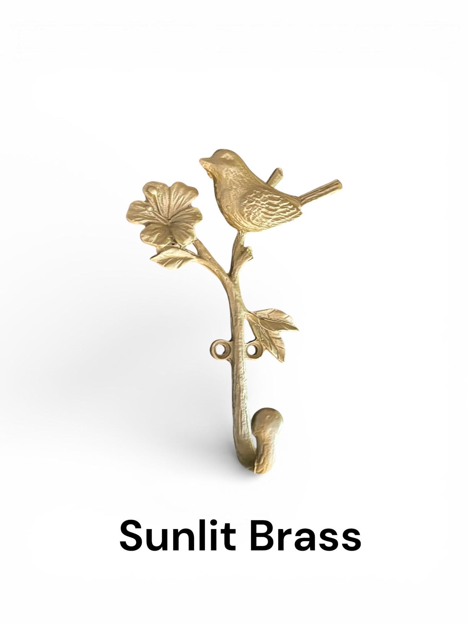 Brass Bird Flower Wall Hook, Vintage Gold Finish - Etsy