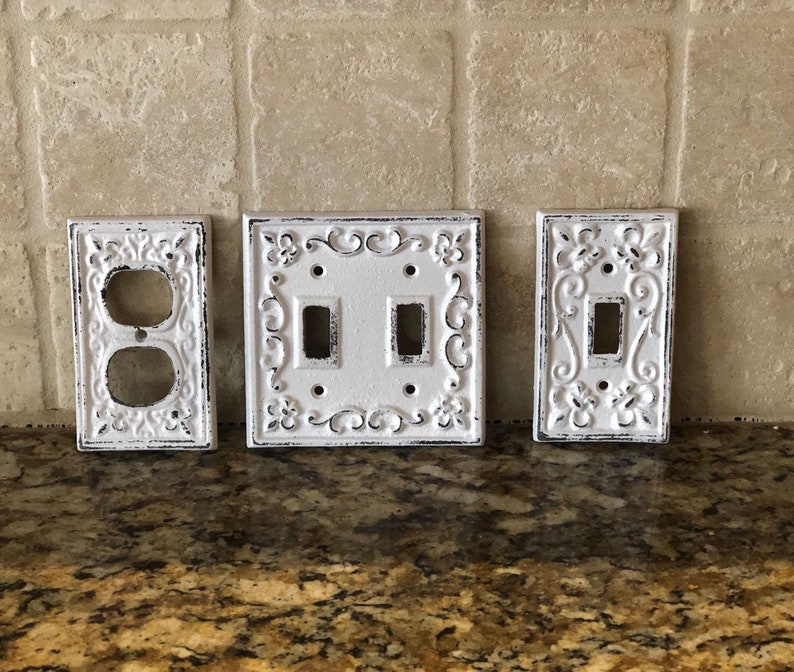Light Switch Cover/outlet Cover/white Shabby Chic/doubke Light - Etsy