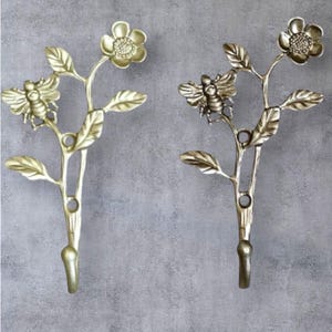 Brass or Gold Bee Flower Wall Hook for Towels, Keys, Coats, Robes ...