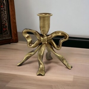 Antique Brass or Vintage Gold Bow Candle Holder, Gold Metal Candle ...