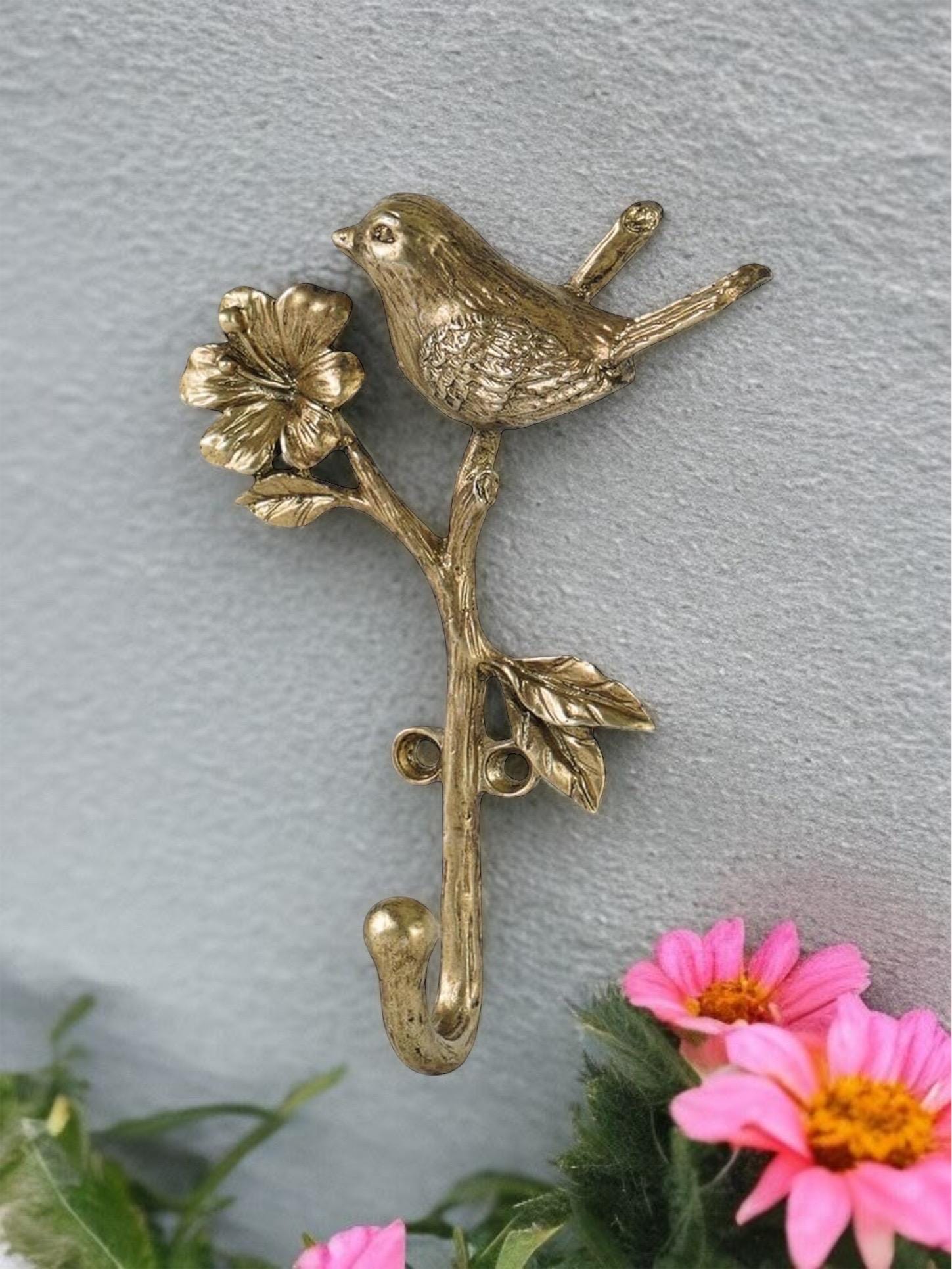 Brass Bird Flower Wall Hook, Vintage Gold Finish - Etsy