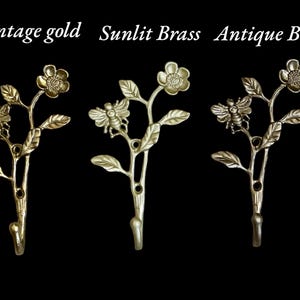 Brass or Gold Bee Flower Wall Hook for Towels, Keys, Coats, Robes ...