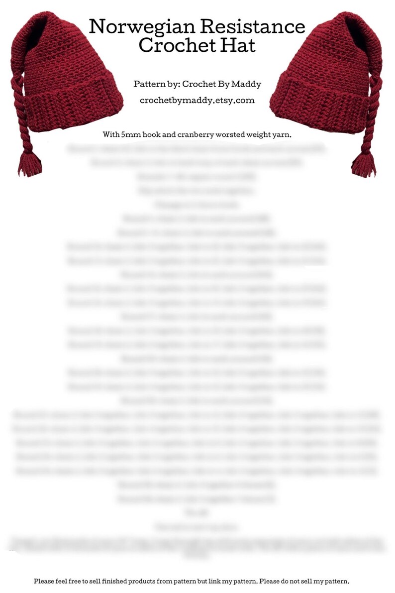 Norwegian Resistance Hat Crochet Pattern. PATTERN ONLY! No Physical ...