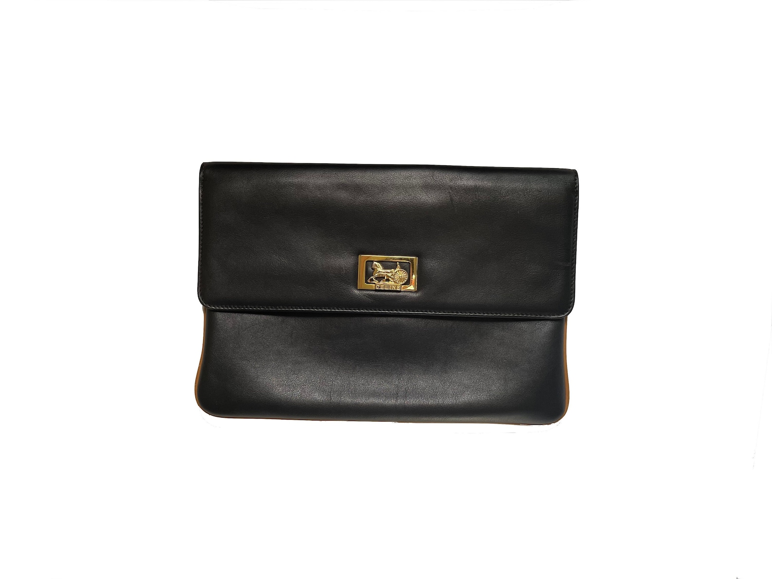 Celine Vintage Carriage Flap Leather Clutch Bag Black Gold Metal - Etsy