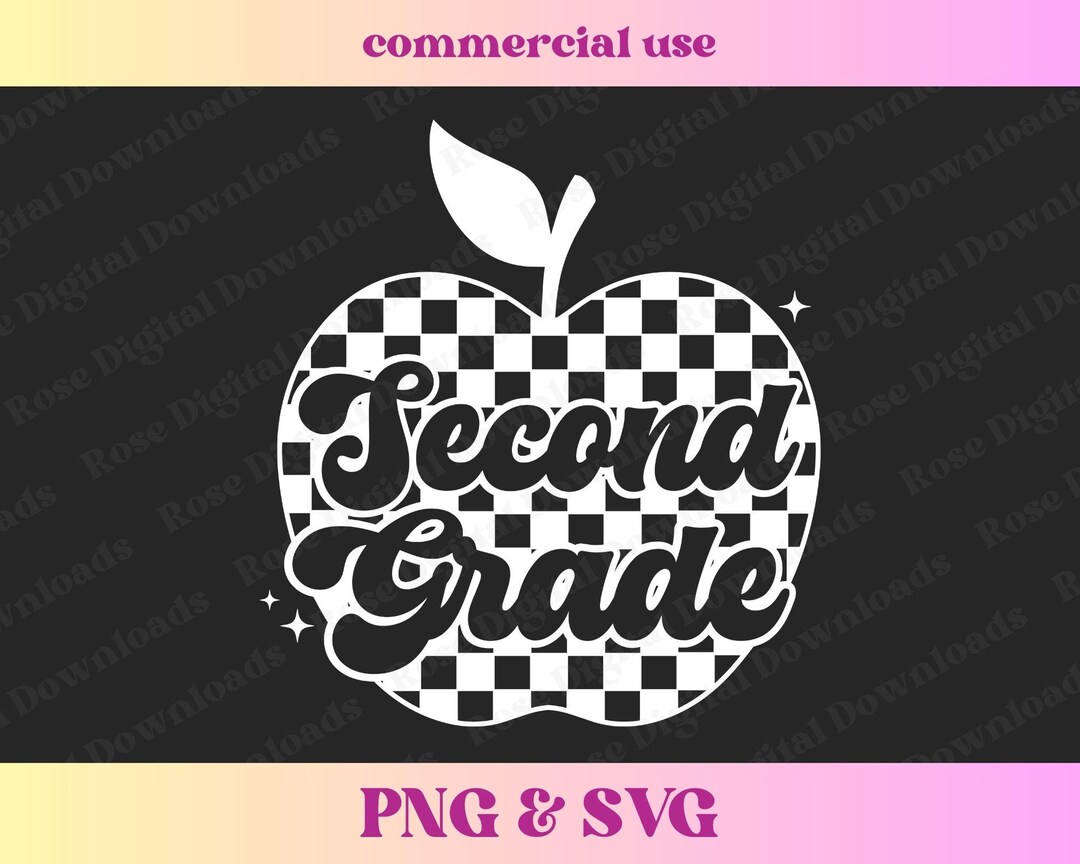 Checkered Second Grade Apple PNG SVG | Retro Vintage Groovy Teacher ...