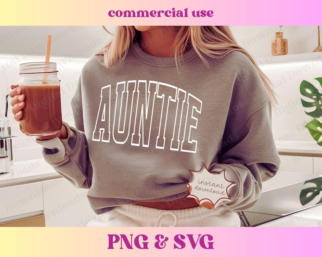 Outline Varsity Auntie PNG SVG | Trendy Vintage Shirt Gift | Aunt ...