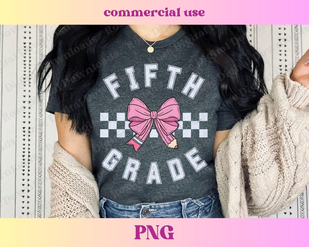 Checkered Fifth Grade Retro Teacher PNG | Coquette Teach Shirt | Elementary Gift | Vintage ...