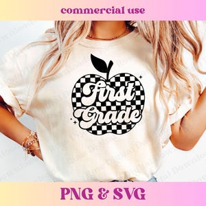 Checkered First Grade Apple PNG SVG | Retro Vintage Groovy Teacher ...