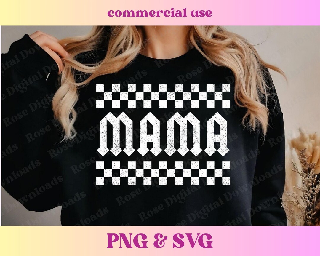 Checkered Rock N Roll Mama PNG SVG | Trendy Vintage Retro Mom | Mommy ...