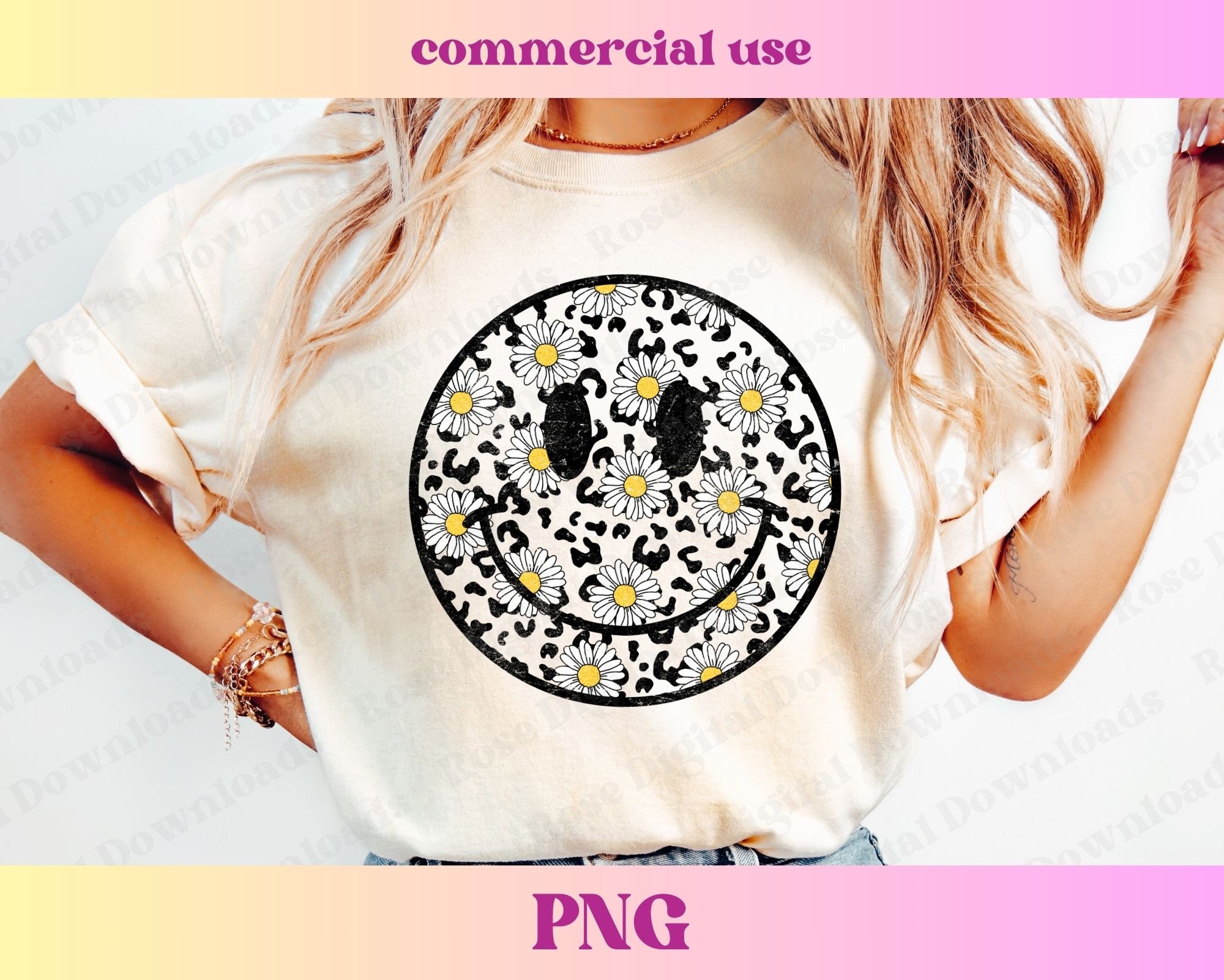 Retro Floral Leopard Smile PNG | Happy Daisy Png | Groovy Smile ...
