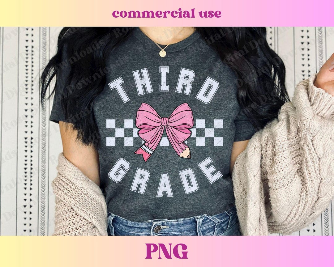 Checkered Third Grade Retro Teacher PNG | Coquette Teach Shirt ...