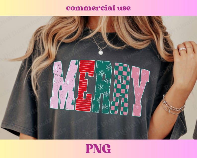 Boho Merry Christmas PNG | Distressed Retro Christmas Shirt | Checkered ...