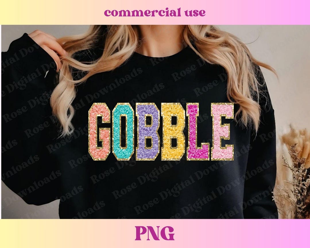 Faux Chenille Sequin Patch Gobble PNG | Trendy Fall Pumpkin ...
