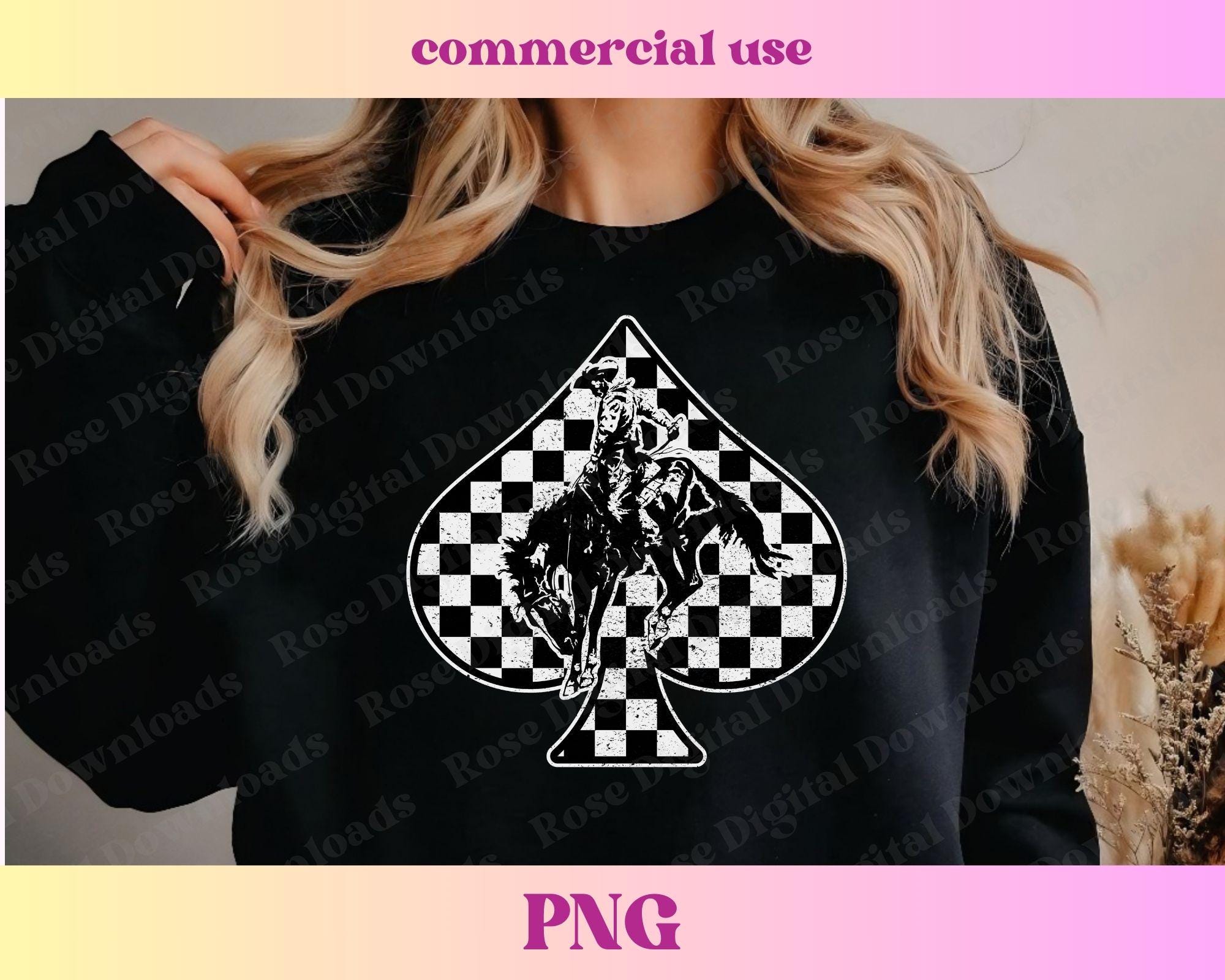 Distressed Checkered Spade Cowboy PNG Western Bucking Horse Vintage ...