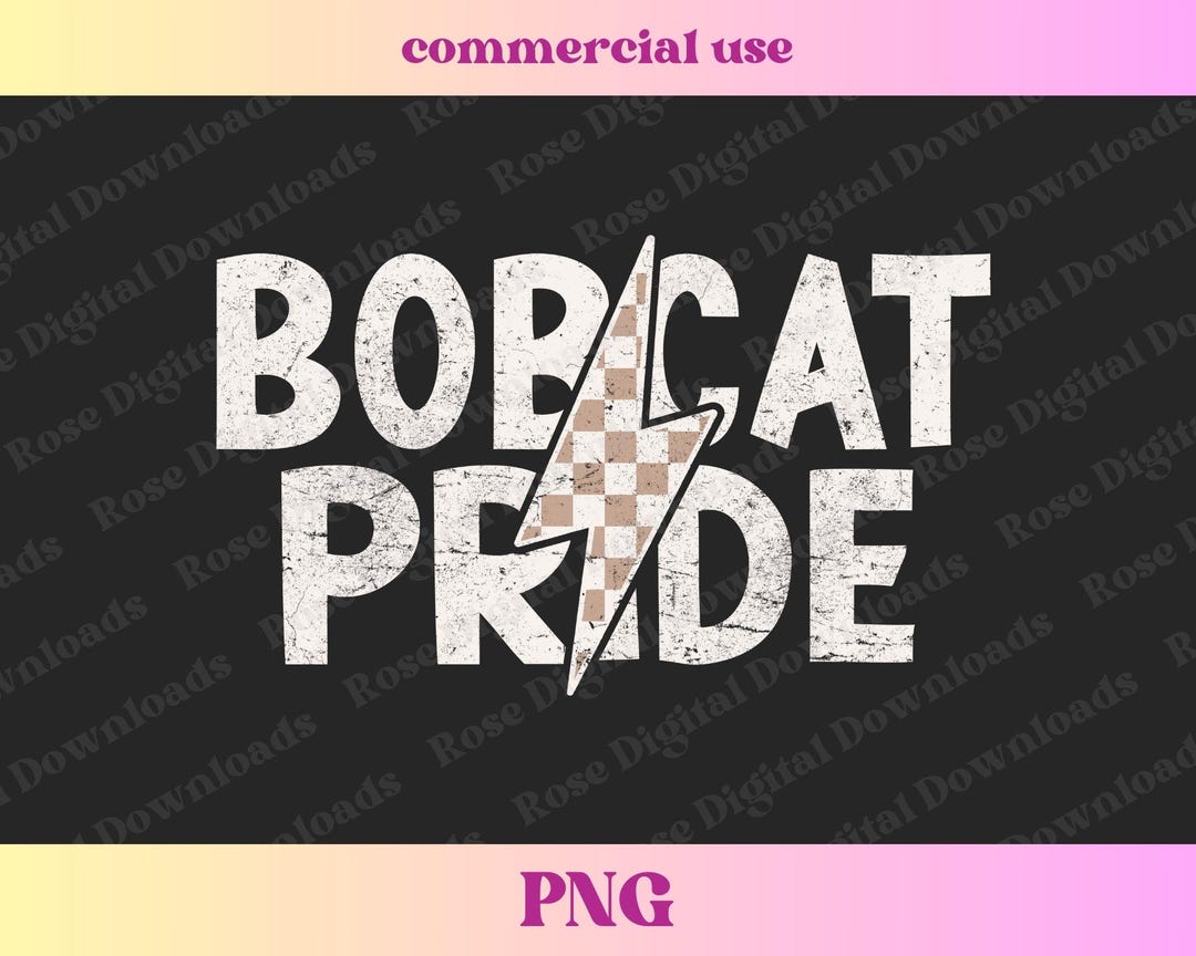 Bobcat Pride Checkered Lightning Bolt PNG | Retro Distressed Varsity ...
