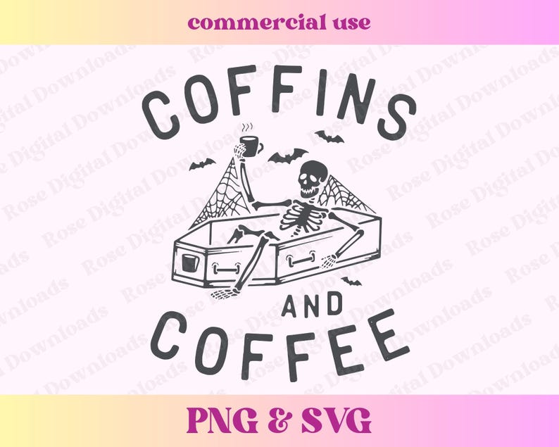 Trendy Coffins and Coffee Skeleton SVG PNG | Vintage Retro Spooky ...