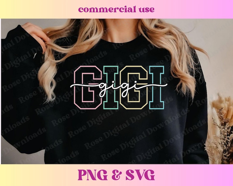 Pastel Varsity Gigi Script PNG SVG | Trendy Colorful Vintage Gift ...