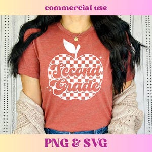 Checkered Second Grade Apple PNG SVG | Retro Vintage Groovy Teacher ...