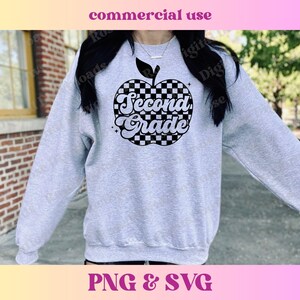 Checkered Second Grade Apple PNG SVG | Retro Vintage Groovy Teacher ...