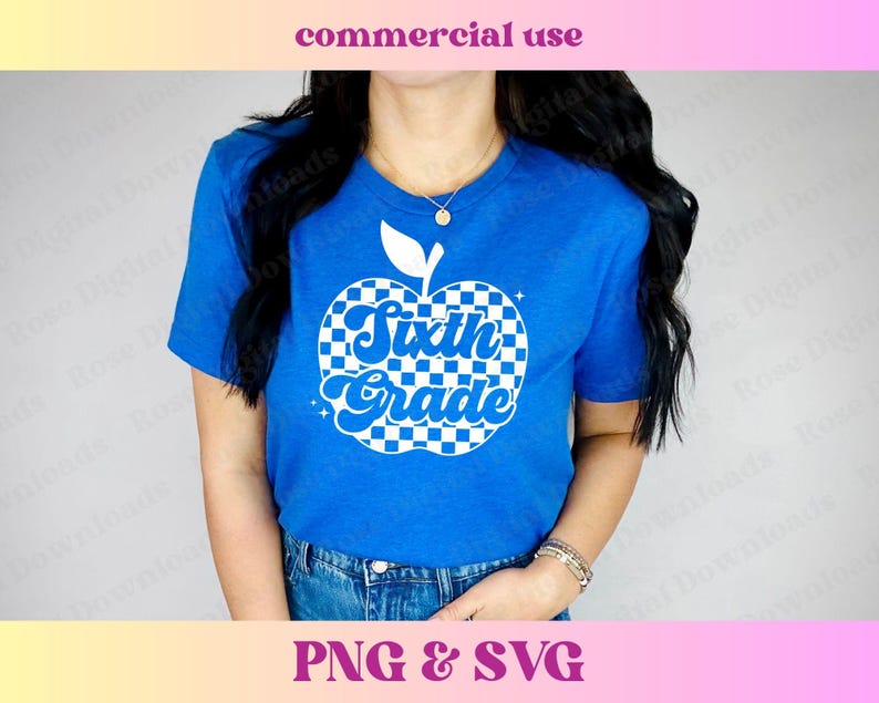 Checkered Sixth Grade Apple PNG SVG | Retro Vintage Groovy Teacher ...