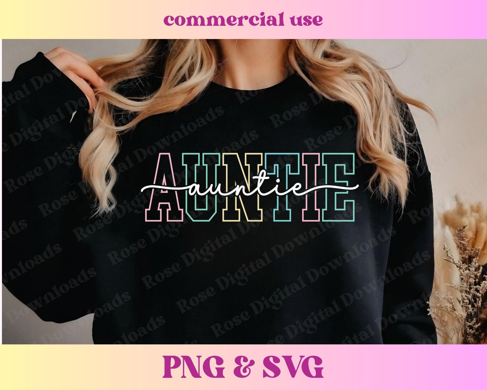 Pastel Varsity Auntie Script PNG SVG | Trendy Colorful Vintage Gift ...
