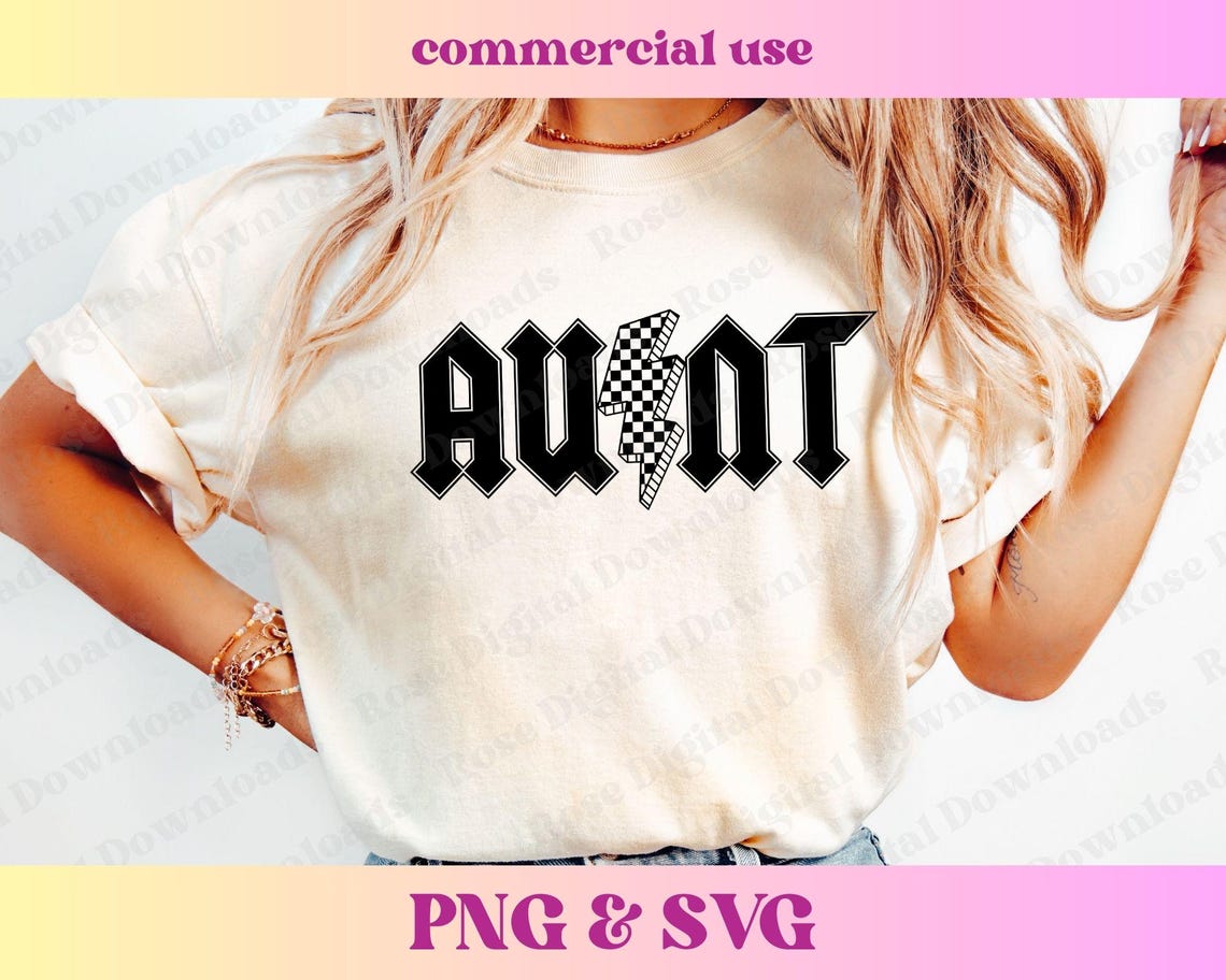 Checkered Lightning Bolt Aunt PNG SVG | Trendy Vintage Retro Aunt ...