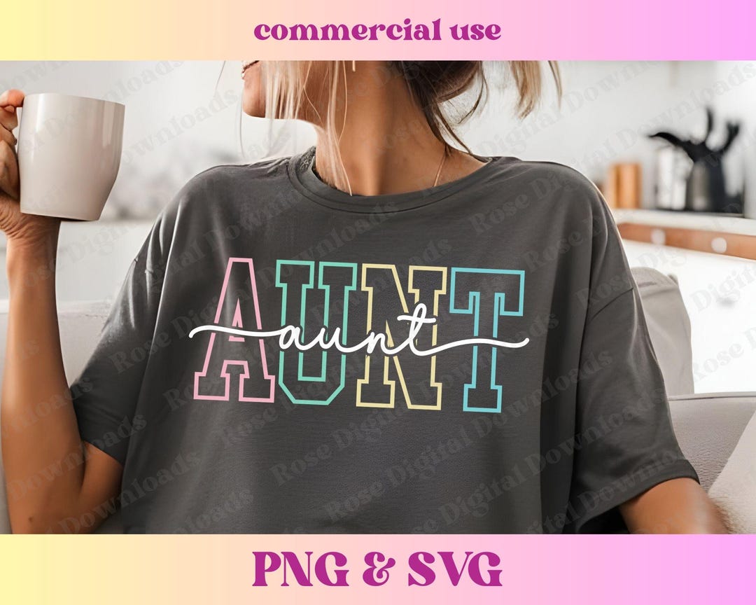 Pastel Varsity Aunt Script PNG SVG | Trendy Colorful Vintage Gift ...