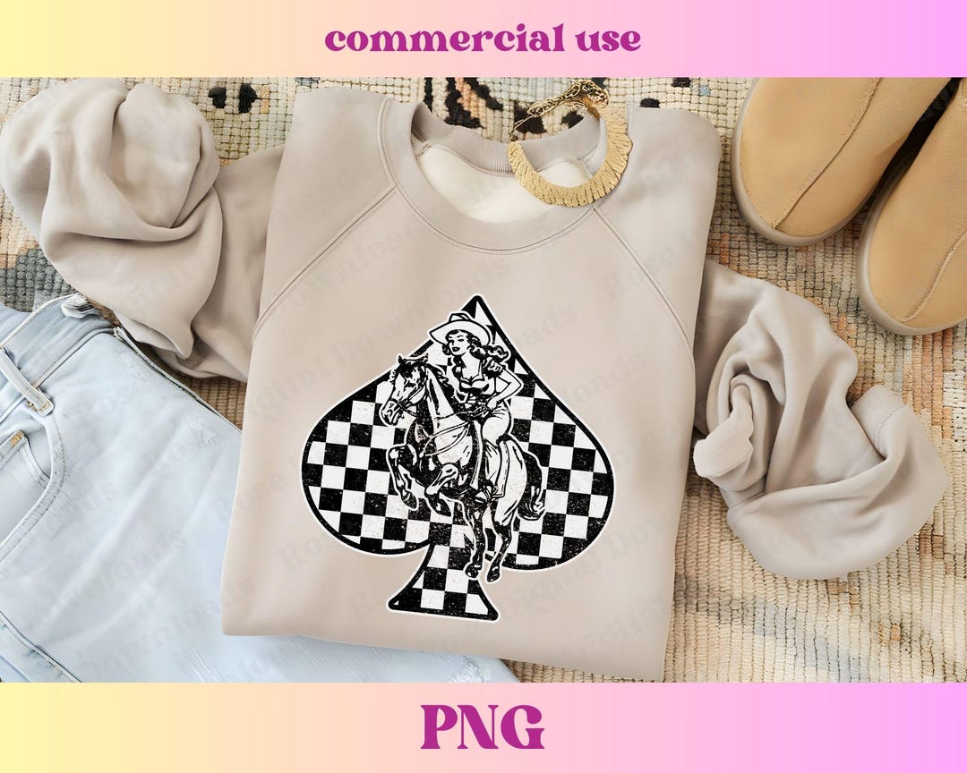 Distressed Checkered Spade Cowgirl PNG | Western Bucking Horse ...