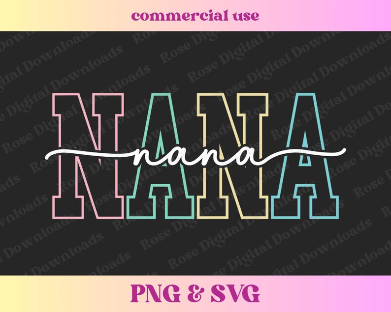 Pastel Varsity Nana Script PNG SVG | Trendy Colorful Vintage Gift ...